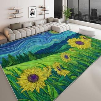 Generic Tapis pour Salon Antid&eacute;rapant 180 x 240 cm, Tapis Lavables &agrave; Poils Courts Art Floral Tournesol Soleil pour Cuisine Salle &agrave; Manger Bureau et Chambre - 