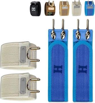 Generic Ceinture Tactique &eacute;lastique Avec Crochet M&eacute;tallique, Lat&eacute;rale R&eacute;glable, Unisexe Sans Boucle(Blue+White-4PCS)