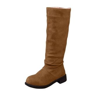 Generic Bottes de marche classiques &agrave; talon &eacute;pais pour femme - En daim synth&eacute;tique - &Eacute;l&eacute;gantes et d&eacute;contract&eacute;es - Semelle antid&eacute;rapante confortable - &Agrave; enfile