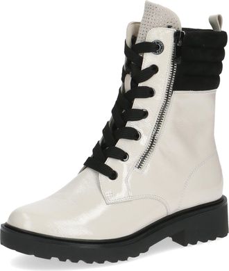 Caprice Damen Stiefeletten zum Schnüren Memotion Lack mit Reißverschluss Weite G, Weiß (Snow/Black), 40 EU