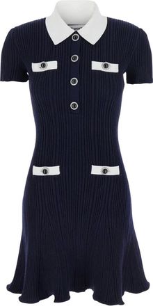 Self Portrait Femme, Robes, Bleu, Taille: 38 FR Contrast Collar Knit Mini Dress