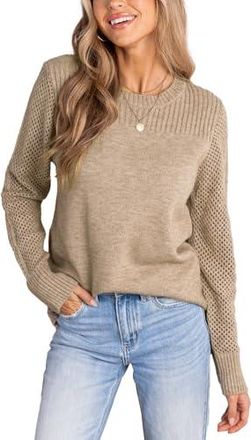 Cupshe Pull à manches longues et col rond pour femme - Pull en tricot dautomne 2024, kaki, M