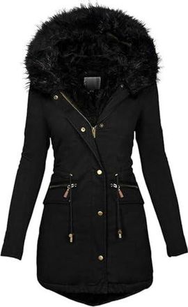 E.SSUE Manteau Femme Fourrure avec Capuche Hiver Chaud &eacute;Pais Long Elegant Slim Fit Manche Longues Mode Pas Cher Veste en Jean Fille Parka Outercoat S-5XL