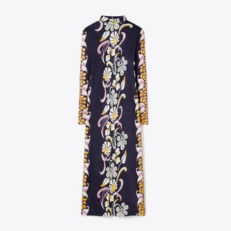 Tory Burch Damen Bedrucktes Jerseykleid mit Stehkragen