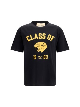 Valentino Mens T-Shirt Panther Print Black-Yellow Cotton T-Shirts Black/yellow And Polos