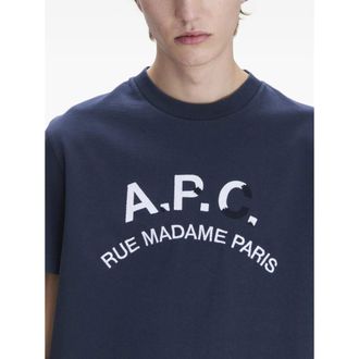 A.P.C. Logo-Print Crew Neck T-Shirt - Navy