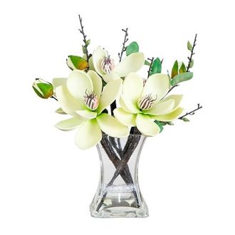 Nearly Natural 4534-WH Magnolien-Arrangement mit Vase, wei&szlig;