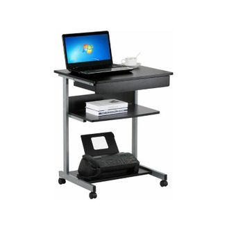 Yaheetech Yaheetech - Bureau Ordinateur Roulant Table Informatique Poste de Travail /1 Tiroir et 2 Etag&egrave;res / 56 x 51 x 79 cm Noir