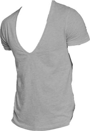 dPois T-Shirt Col V Profond pour Homme T-Shirt Slim fit Fitness Sexys Tops Casual T-Shirts de Musculation Gym Sport M-2XL Gris 2XL