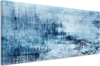 Paul Sinus Art Sinus Art 150x50cm Wandbild - Farbe Blau Petrol Panoramabild Wandbild auf echter Leinwand in sehr hoher Qualität - Abstrakt Acryl mit Pinsel II