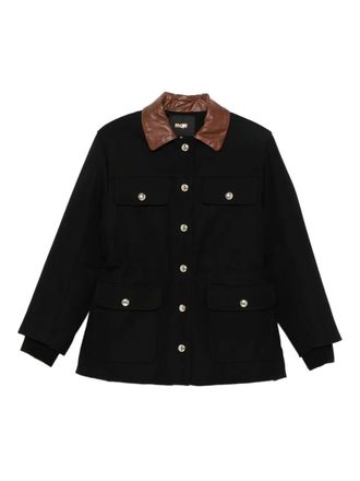 Maje veste boutonnée à col en cuir - Noir