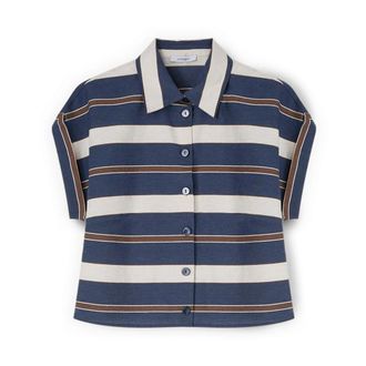 Motivi Gestreiftes Boxy-Shirt aus Baumwollmischung - - Blouses & Shirts - Damen - Blau - XS