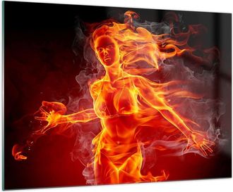 Arttor Bilder auf Glas 100x70cm Glasbild Frau Flammen Illustration Gro&szlig; Wanddeko Bild im Glas Schlafzimmer K&uuml;che Deko Wandbilder Dekoration Wohnzimmer Modern