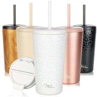 Milu Mug Isotherme 500ml - Thermo Café étanche en acier inoxydable, Tasse thermique sans BPA, 100% anti-fuite(White Leopard, 500ml)