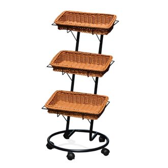 Generic K&uuml;chenwagen Snack-Organizer S&uuml;&szlig;igkeiten-Pr&auml;sentationsst&auml;nder Supermarkt-Pr&auml;sentationsst&auml;nder, 3-stufiger Obst- und Gem&uuml;sekorbwagen/Rattan-gewebtes Kor