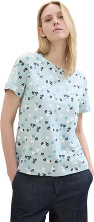 Tom Tailor Damen Basic T-Shirt mit Print, blue offwhite flower, XXS