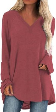 Generic Femme Uni Manches Longues Irr&eacute;gulier L&acirc;che Imprim&eacute; Pull Tops Blouse, Rouge past&egrave;que, XXL