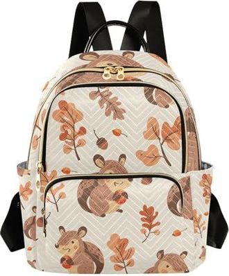 Mnsruu Mini sac à dos pour femme Motif écureuil glands Beige Petit sac à dos tendance décontracté, Multi350, S