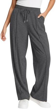 Generic Pantalon de Surv&ecirc;tement &agrave; Jambe Large Femme Taille Haute Baggy Cordon Serrage Droite Jogging Sport Pantalons Droit D&eacute;contract&eacute; Training Yoga avec Poch