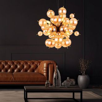 Globo Lighting Pendelleuchte Hängelampe Deckenleuchte Esszimmerlampe Glas Amber Gold d 55 cm