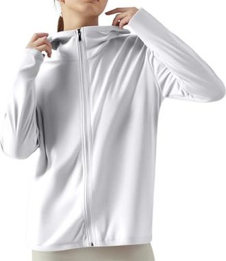 Generic Veste de soleil 2026 pour femme UPF 50+ l&eacute;g&egrave;re &agrave; manches longues et fermeture &eacute;clair avec 4 poches, blanc, 4XL