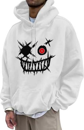 Generic Sweat a Capuche Homme Hooded Sweatshirt Pull &agrave; Capuche Homme Mode Casual avec Imprim&eacute; Partiel, Sweats &agrave; Manches Longues avec Cordon de Serrage