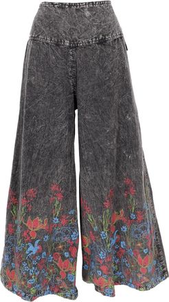 Guru Shop Palazzohose, Boho Baumwollhose, Hosenrock mit Bl&uuml;ten - Schwarz/blau, Damen, Baumwolle, Size:S/M