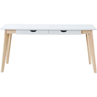 Miliboo Miliboo - Bureau avec rangements 2 tiroirs scandinave blanc et bois clair L160 leena