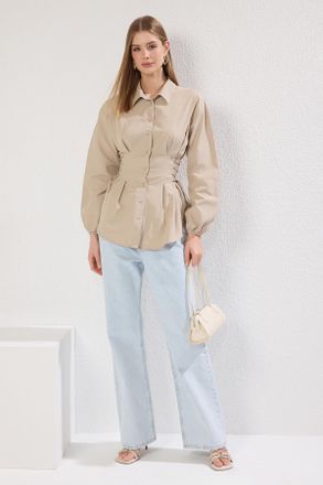 Trendyol Modest Damen Grau Einfarbig Lang Tailliert Modest Hemden