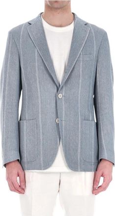 Eleventy Gestreifter Blazer aus Leinen-Baumwoll-Mix - - Jackets - Herren - Blau - M