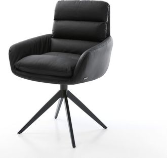 DELIFE Drehstuhl Abelia-Flex mit Armlehnen Echt-Leder Schwarz Kreuzgestell breit Schwarz 360&deg; drehbar Wippfunktion, Esszimmerst&uuml;hle