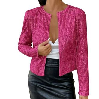 Generic HUIFUAO Veste &agrave; paillettes pour femme - Manteau scintillant &agrave; manches longues ouvert sur le devant - Cardigan &agrave; paillettes pour festival, f&ecirc;te, sortie