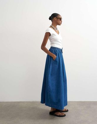 Topshop Jupe bouffante en jean &agrave; enfiler - Bleu intense