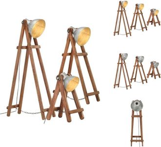 vidaXL Stehlampen 3 Stk. Silbern E27 Mango Massivholz - Vintage Lampe - Stehlampe Set - Industrielle Deko - Holzstelenleuchte - Mangoholz M&ouml;bel