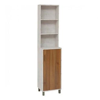 PEGANE Meuble Colonne de Rangement avec une porte et 3 niches, coloris marron/blanc - Longueur 38 x Profondeur 30 x Hauteur 168 cm