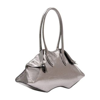 Alexander McQueen Womens Manta Shoulder Bag Silver Calfskin