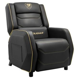 Cougar GAMING | FAUTEUIL GAMING | RANGER S ROYAL - Sofa Noir et Or - Cuir PVC - Appui-tête et Oreiller Lombaire - Pepose-pieds Pliable - Dossier Inclinable