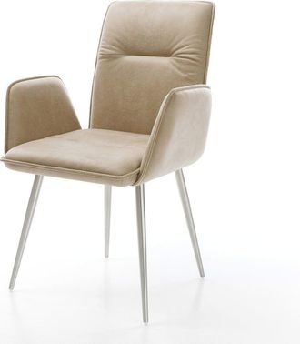 DELIFE Esszimmerstuhl Vinja-Flex Mikrofaser Beige Vintage 4-Fuß konisch Edelstahl, Esszimmerstühle