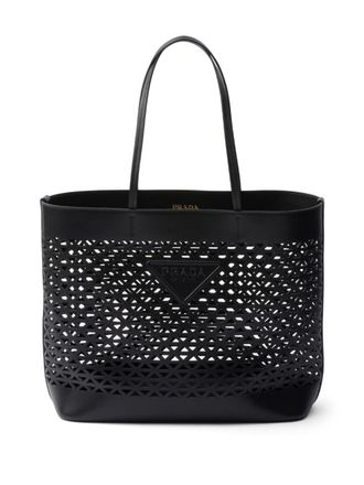 Prada sac cabas en cuir artificiel à logo perforé - Noir