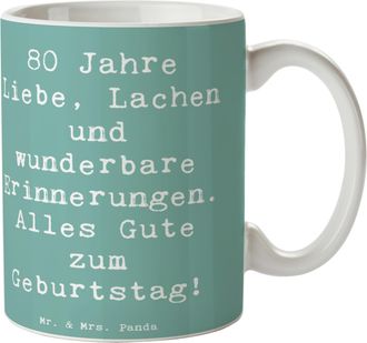 Mr. & Mrs. Panda Kaffeebecher Spruch 80. Geburtstag - Geschenk, 80 Jahre, Happy Birthday, Kaffeetasse, Keramiktasse, Becher, Geburtstagsfeier, haferl, Geburtsjahr, Gl&uuml;