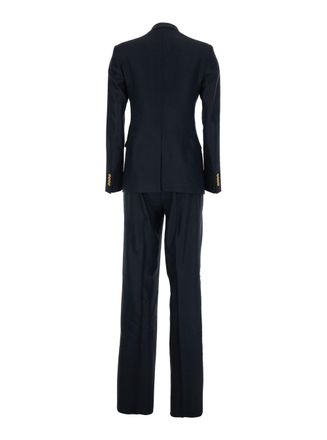 Tagliatore Womens Double-Breasted Suit Linen-Blend Blue Trouser Suits