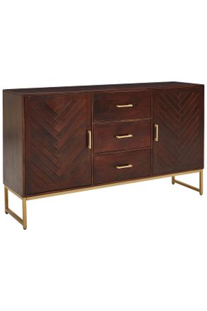 MID.YOU Mid.you Sideboard, Gold, Walnuss, Metall, Mangoholz, Holz, 2 F&auml;cher, 3 Schubladen, 145x85x40 cm, stehend, Holzm&ouml;bel, Kleinm&ouml;bel Holz, Holzkommoden, Si