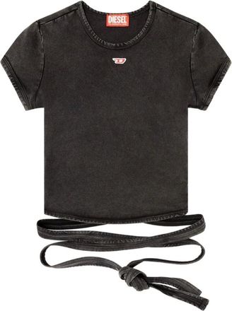 Diesel Femme, Tops, Noir, Taille: 40 FR Long Sleeve Ribbed Graphic High Neck Top