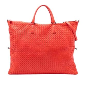 Bottega Veneta unisex, Pre-owned, Rouge, Taille: ONE Size Cabas de voyage en cuir tress&eacute; Pre-owned