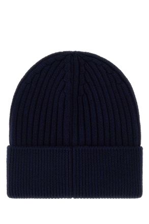Moncler HAT Virgin Wool Ribbed Beanie - Navy