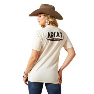 Ariat Womens Ariat Bull Horns T-Shirt in Natural, Size 2X-Large