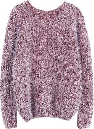 Generic Mohair Pull Femme Moelleux | Pull Douillet Oversize Femme : Col Rond Pull Long Confortable Sweats Doux Sweaters Élégant Pull en Tricot Couleur Unie Pu