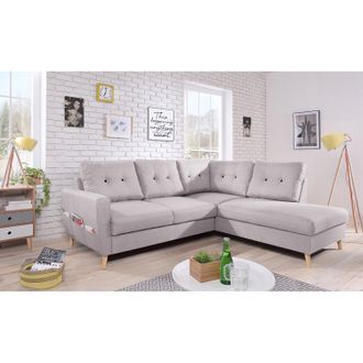 Mørteens home24 Ecksofa mit Ottomane Grau/Hellrosa Webstoff Luba 230 x 90 x 200cm Ottomane davorstehend rechts ohne Schlaffunktion Skandi