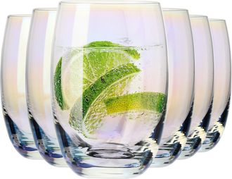 Krosno Schillernde Trinkgläser, Regenbogen-Kollektion, 6 Stück, 360 ml, hochwertige handgefertigte Glaswaren, ideal für Wasser, Saft, Cocktails, nur Handwäsc