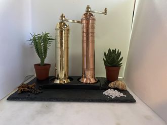 Generic The European Authentic Greek 2-teiliges gemischtes Messing- und Kupfer-Set: Gold-Messing-Pfeffermühle, 20,3 cm/20,3 cm & Kupfer-Salzmühle 22,9 cm/22,9